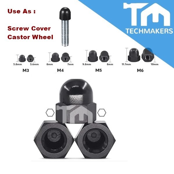 Nylon Screw Cover Plastic Dome Bolt Nut Protection Cap Cover Black M3 ...