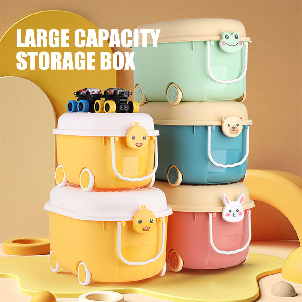 Cartoon toy storage box With handle and wheels household snacks clothes ...
