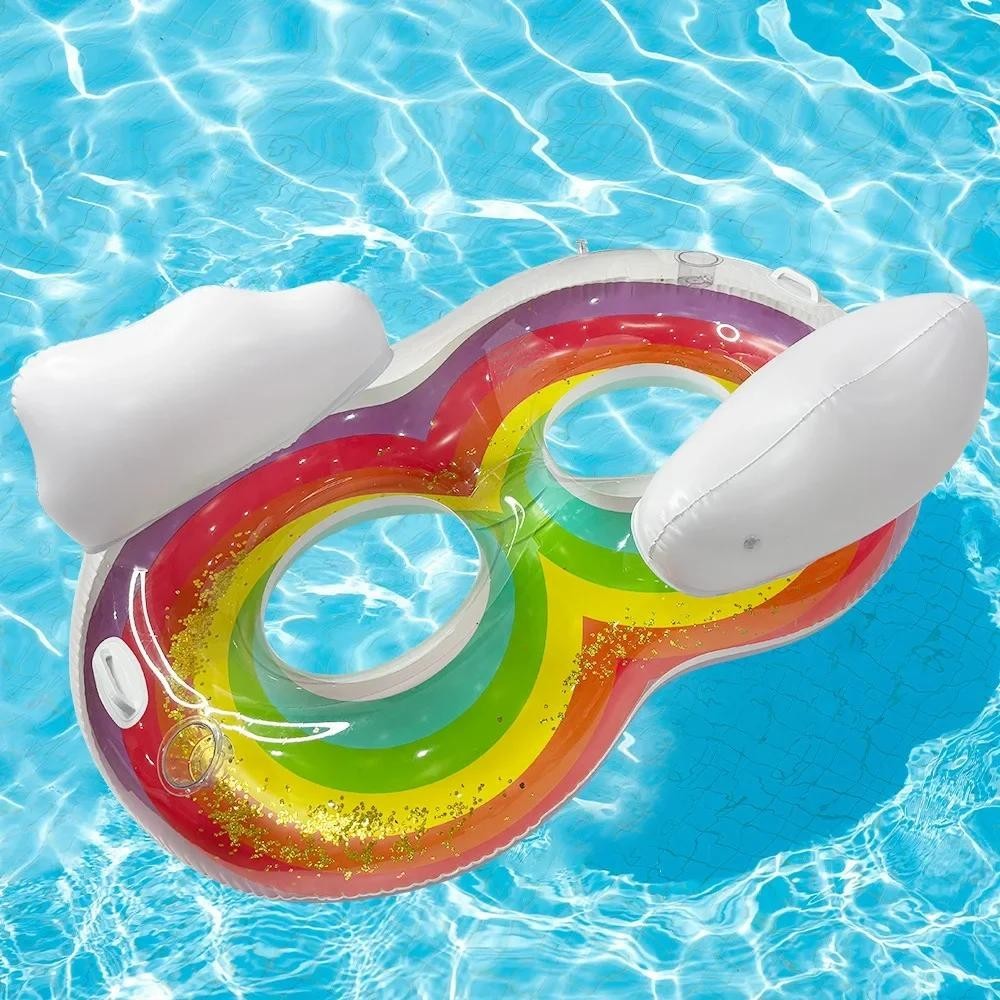 Sequined Rainbow Inflatable Pool Floating Ring Single/double Lounge ...