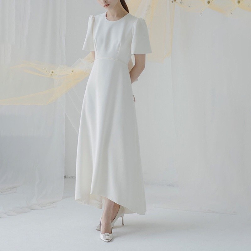 YLFF-Brides French Satin Light Wedding Dress Bride White Simple Open ...