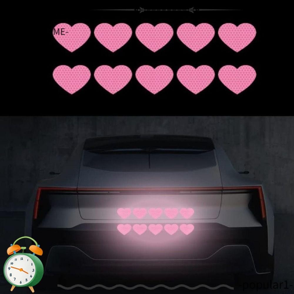 POP 10Pcs/ Set Pink Heart Reflective Stickers, Heart Shape Pink Car ...