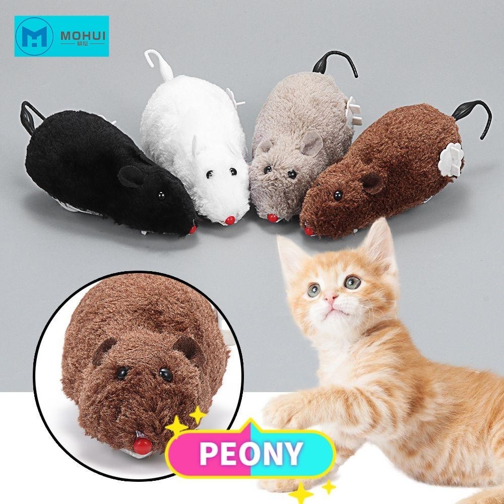 MW Cute Clockwork Plush Mouse Mechanical Motion Rat Cat Play Toys Fake ...