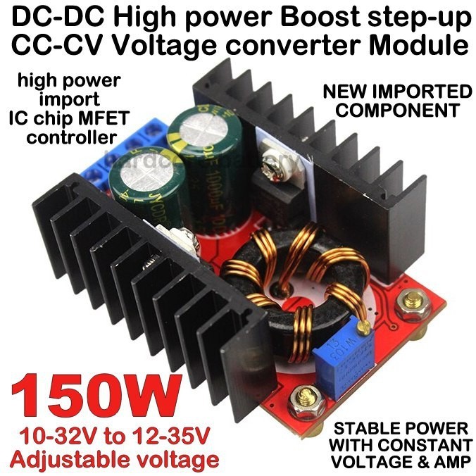 150W Boost Converter DC-DC 10-32V to 12-35V Step Up CC CV Adjustable ...
