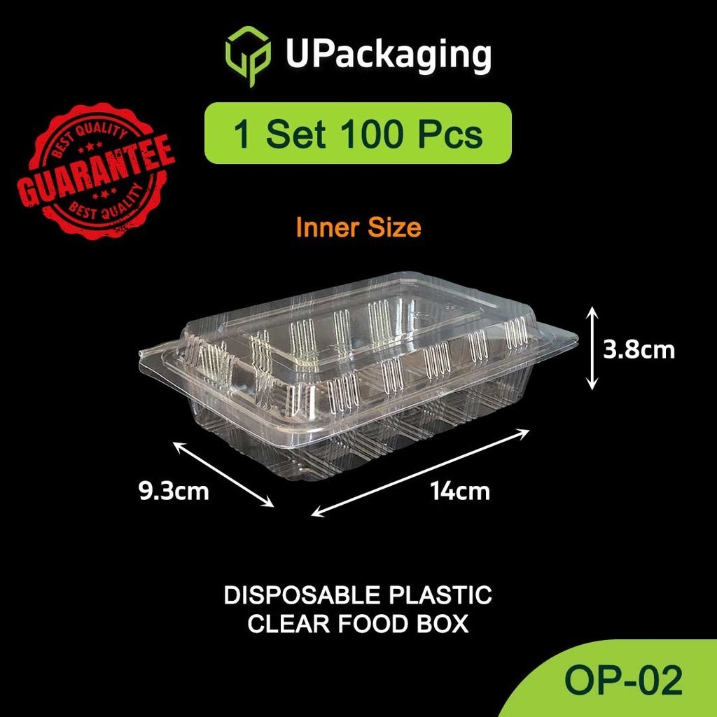 [100 Pcs] OP-02 Plastic Transparent Container-Bakery Disposable Plastic ...