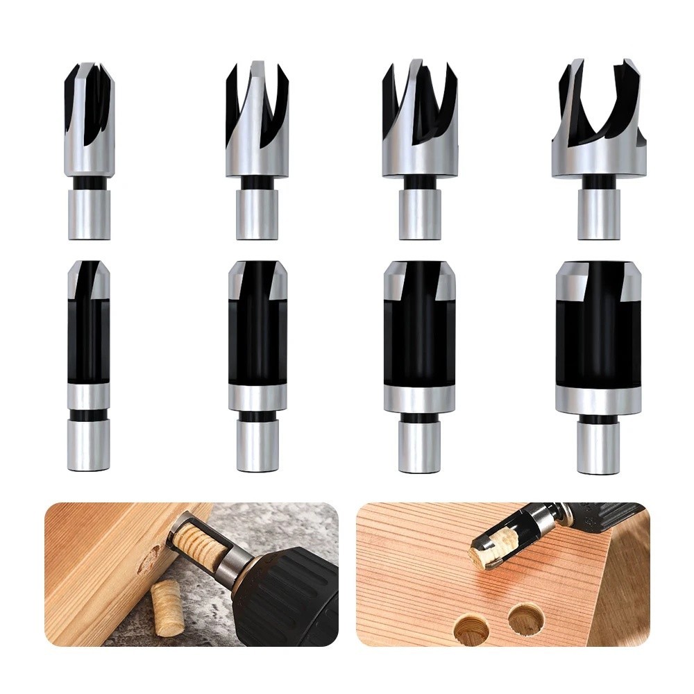 VOKTTA 8Pcs Wood Dowel Drill Bits Four Flute Dowel Hole Cutter Round ...