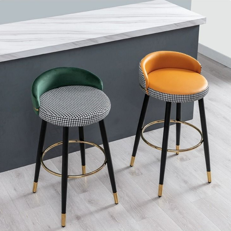 Nordic Bar Chair Rotatable High Foot Stool Leather Bar Chair Bar Stool ...