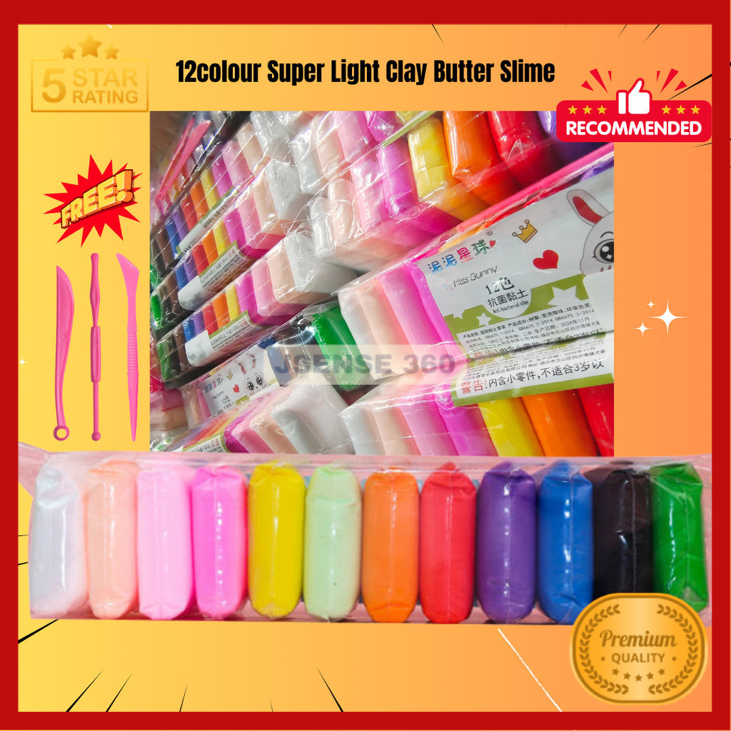 12 Colors Super Light Clay Set Non-Toxic Ultralight DIY Air Dry Clay ...