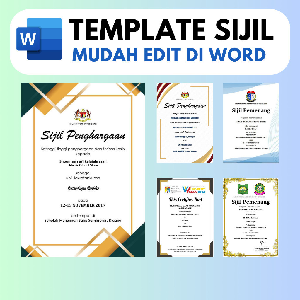 Certificate Templates Sijil Template Bundle Sets A4 Size ( Editable in ...