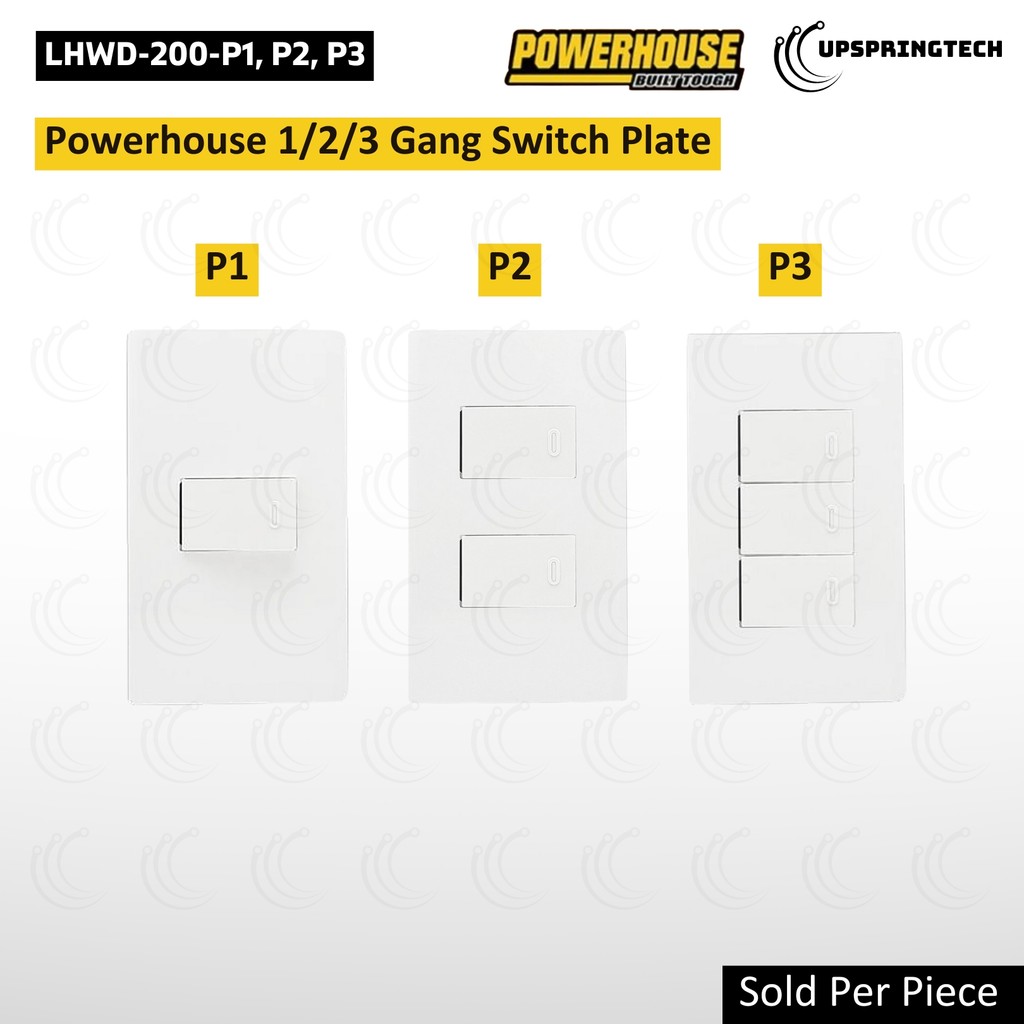 Powerhouse 1/2/3 Gang Switch Plate – One Way Switch, 250V-10A, 120mm x ...