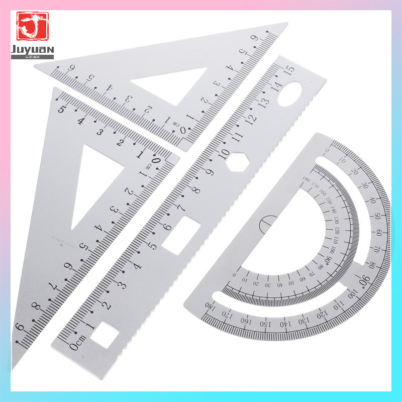 Metal Ruler Set Kit School Triangle Plate Protractor Silver jyuanxnuo ...