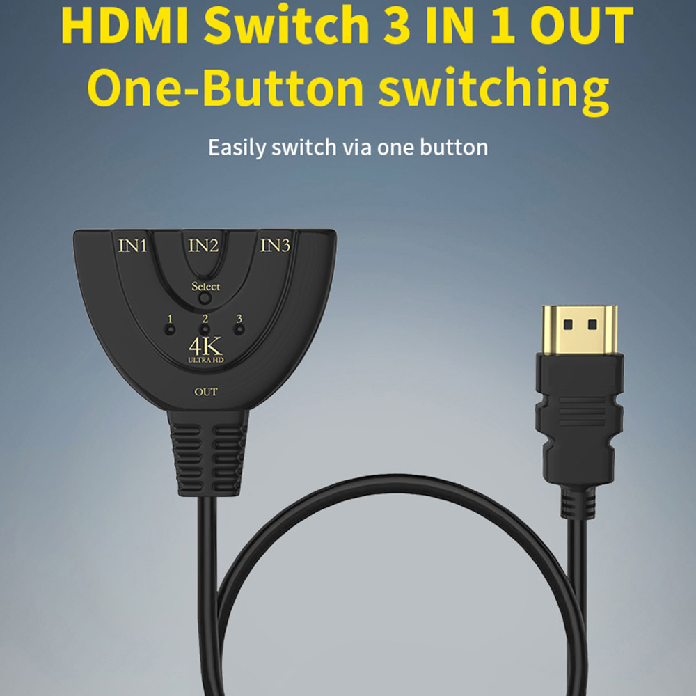 Full HD 4K 1080P 3D HDMI Switch 3 in 1 Out with Pigtail Cable HDMI ...