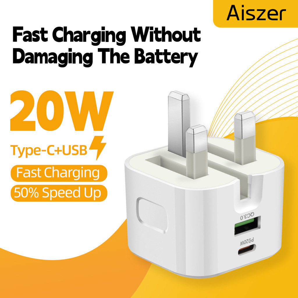 USB C Charger Plug Fast Charge, 20W Type C and USB Wall Plug UK Fast ...