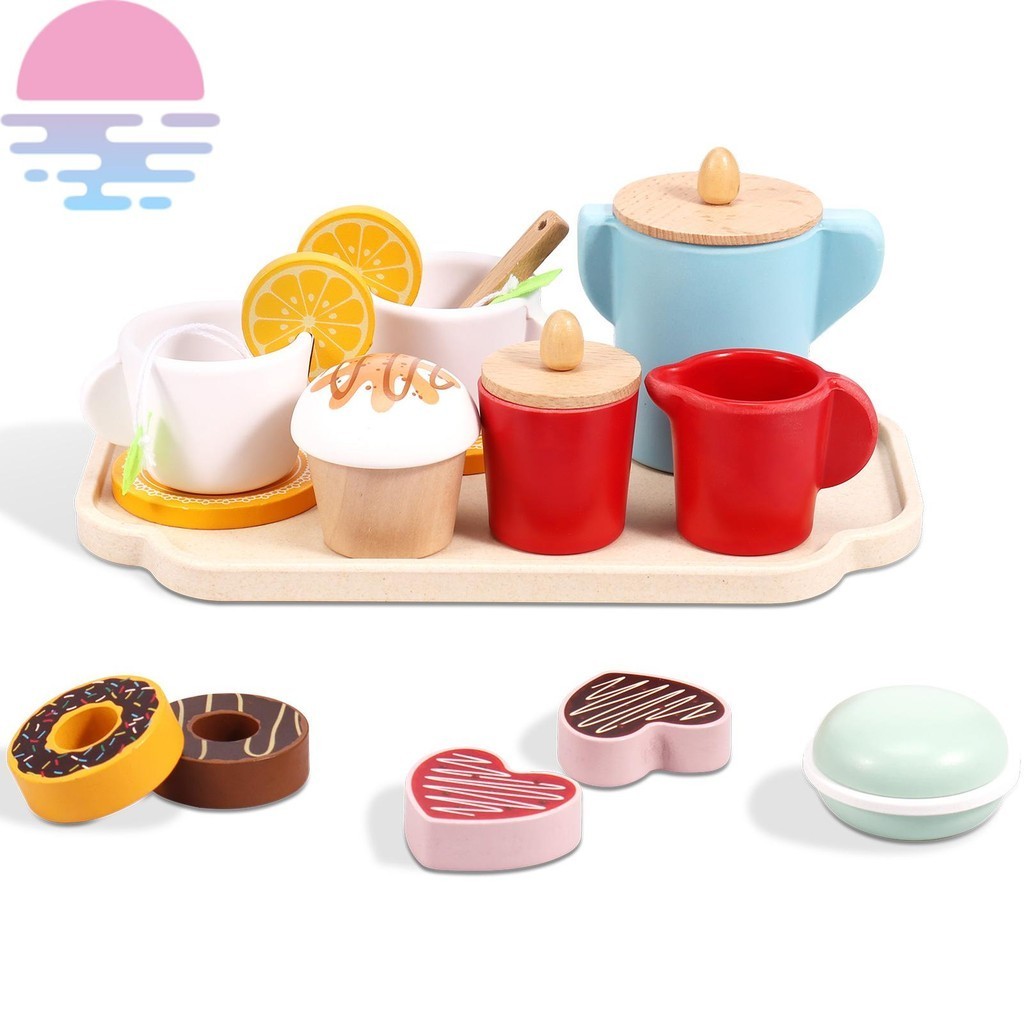 21Pcs Wooden Tea Set for Kids Simulation Afternoon Tea Kit Creative ...