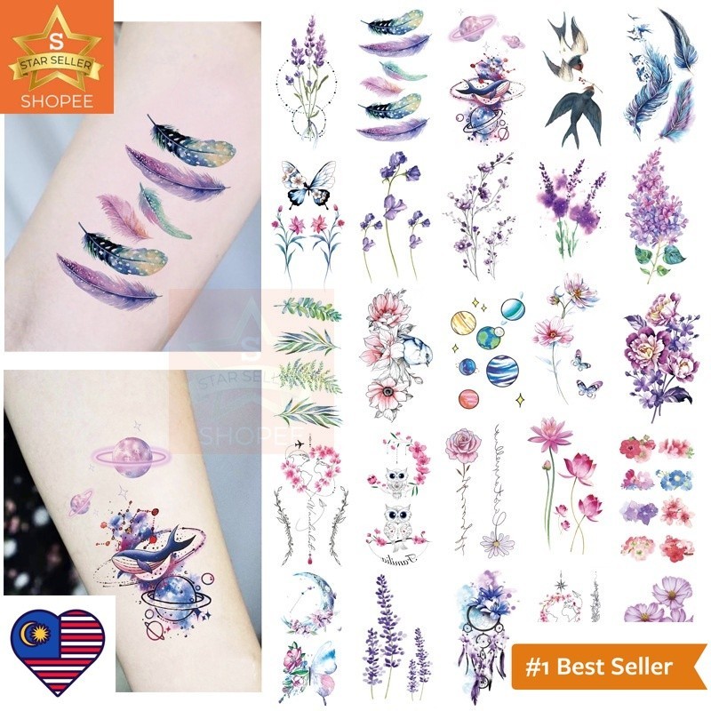 (MW)3D Watercolor Flower Waterproof Tattoos Sticker / Women & Man Arm ...