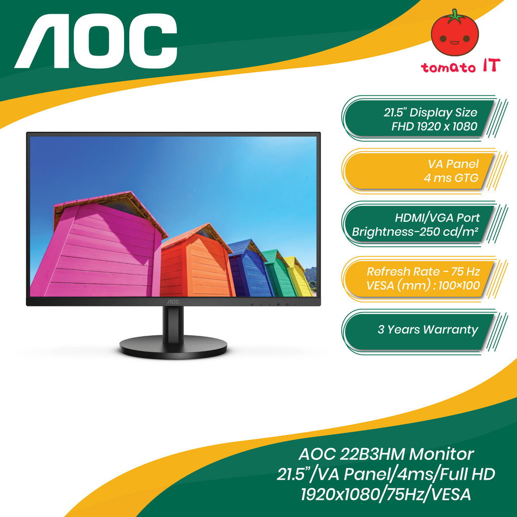 AOC 22B3HM Monitor - 21.5”/VA Panel/4ms/Full HD 1920x1080/75Hz/HDMI,VGA ...