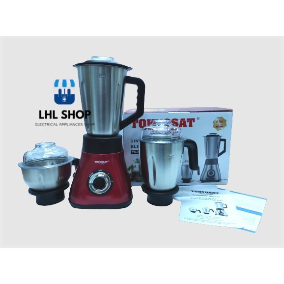 TOKYOSAT TS-S3031BL Stainless steel 3 in 1 Mixer Grinder Blender 600W ...