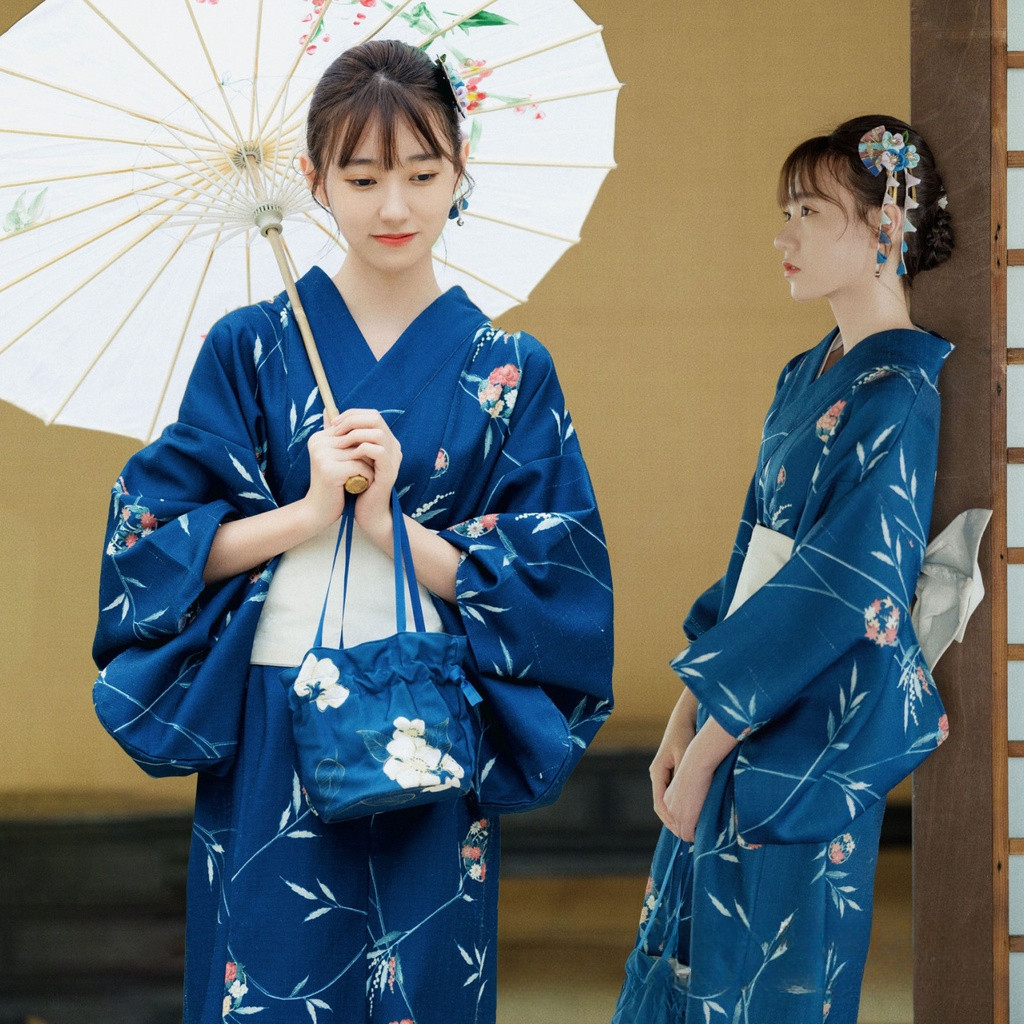 Japanese Improved Retro Style Kimono Yukata Blue Dress Women Dress ...