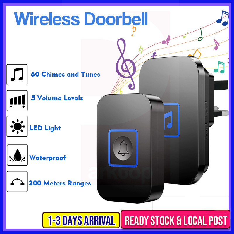 Malaysia 3pin Plug Wireless Doorbell Waterproof Loceng Pintu 300 Meters ...