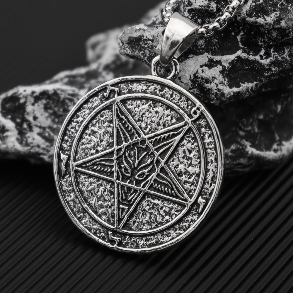 Men Silver Color Inverted Pentagram Metal Chain Necklace Satan Goat ...