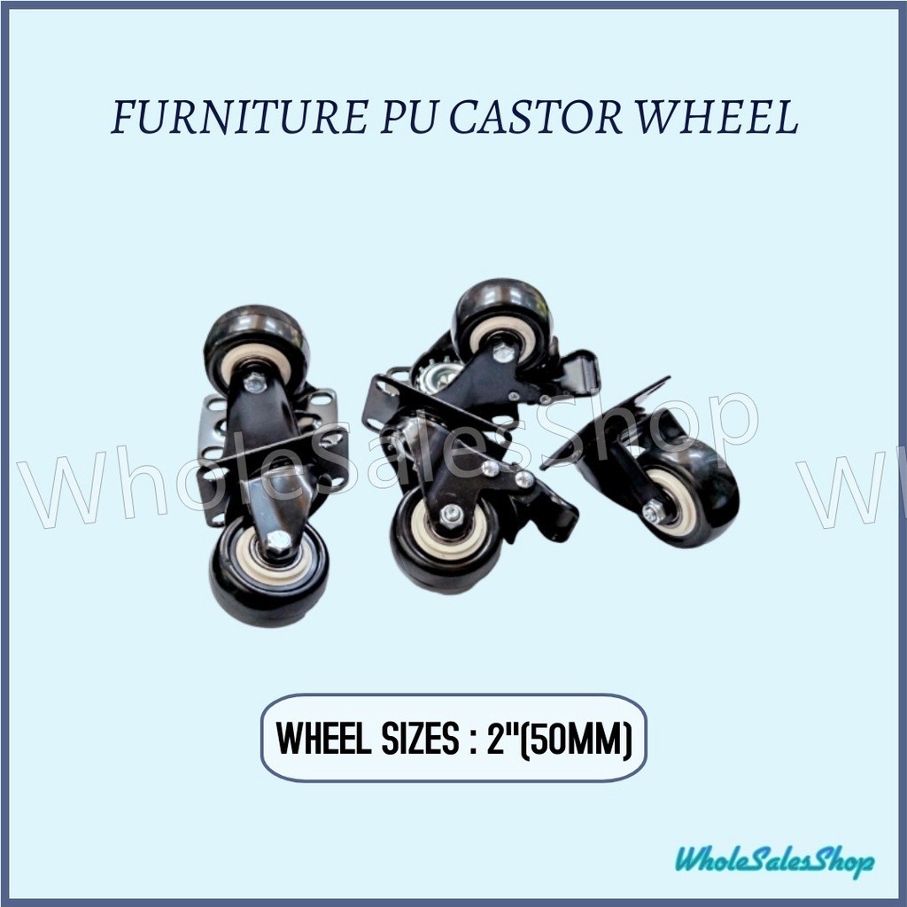 🔥HEAVY DUTY🔥 2" (50MM) FURNITURE PU CASTOR WHEEL 360 DEGREE RODA HITAM ...