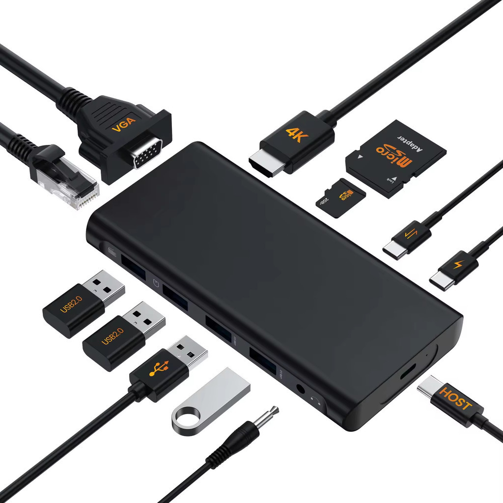 13 in 1 USB C Hub 4K HDMI VGA Dual Monitor Display USB Splitter 1G ...
