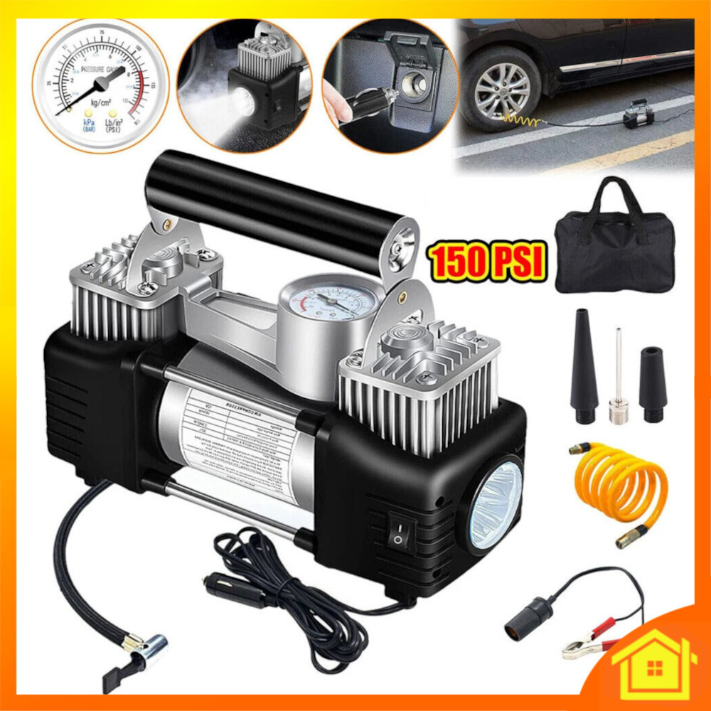 Double Cylinder Portable Car Tyre Inflator Air Pump 12V Compressor ...