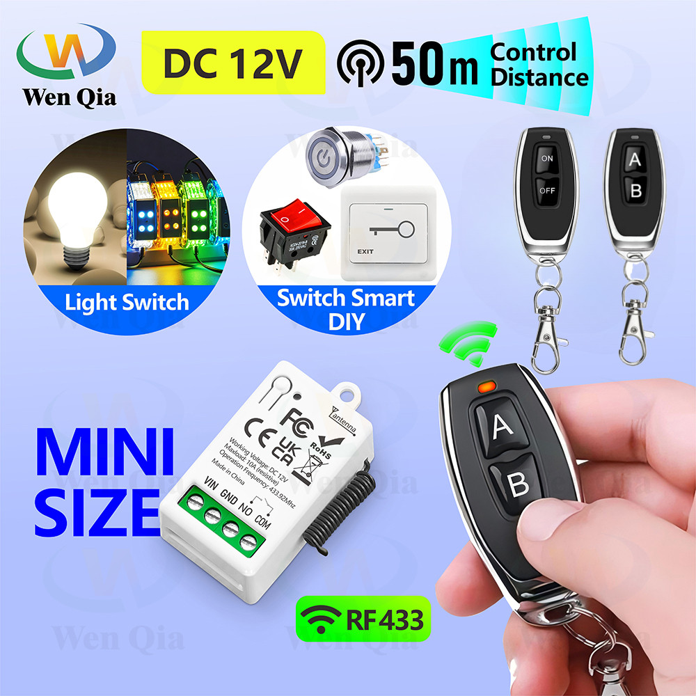 433Mhz Universal Wireless Remote Control Switch DC 12V 1CH 10A Mini ...