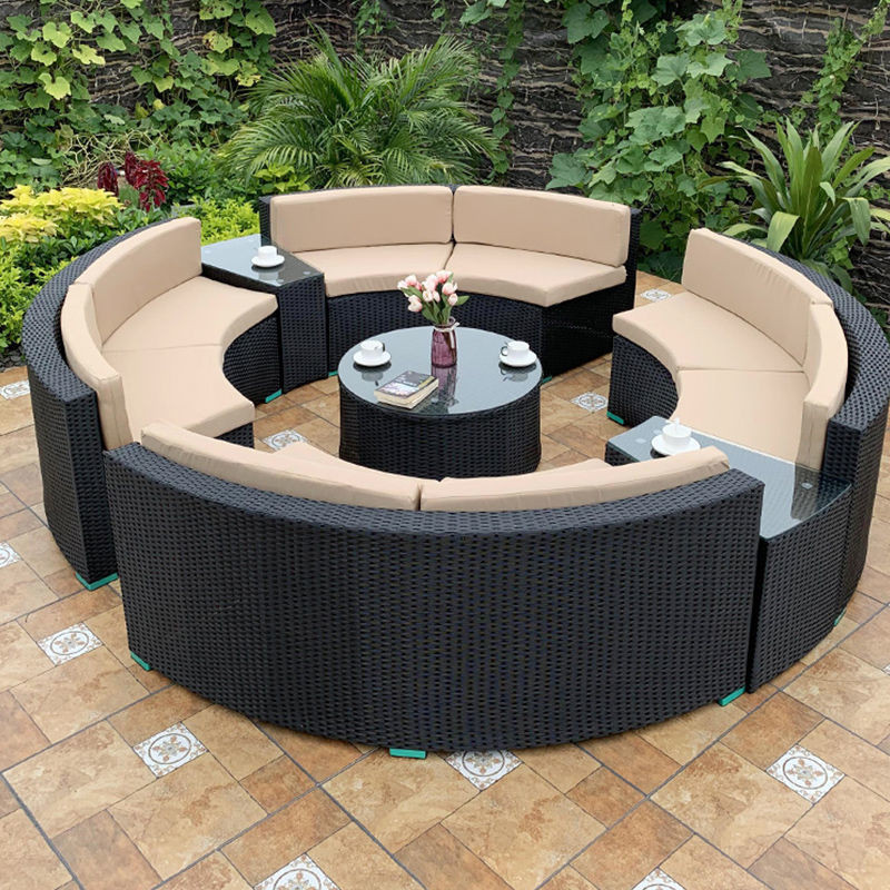 Teras Luaran Set Sofa Anyaman Rotan Bulat dan Meja Kopi Vila Taman Luar ...
