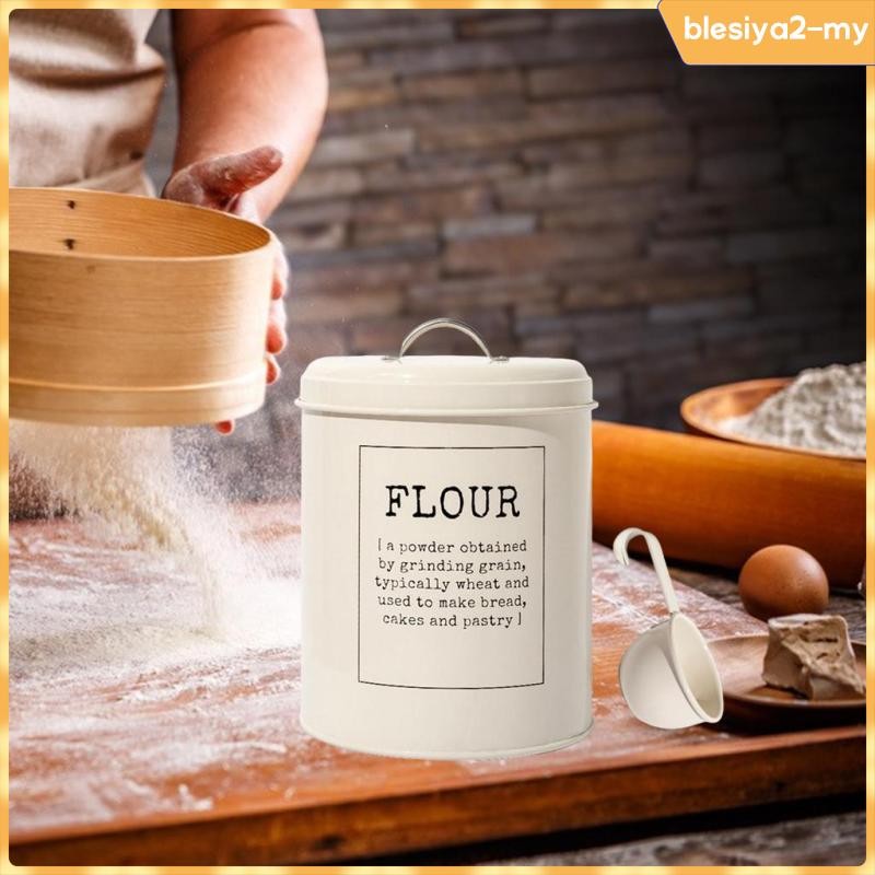 [BlesiyaedMY] White Metal Airtight Food Flour Storage Litres Farmhouse ...