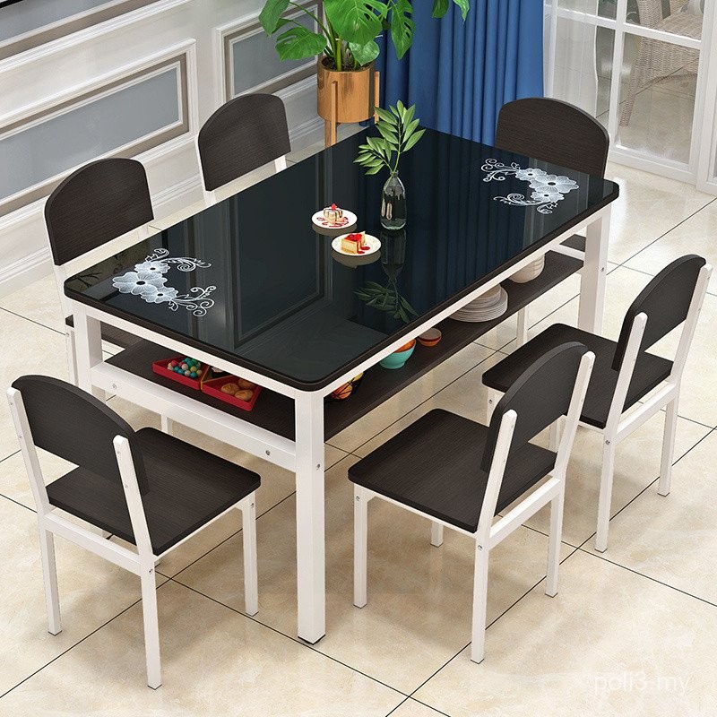 Rectangular Table Dining Table Chair Tempered Glass Double-layer Table ...