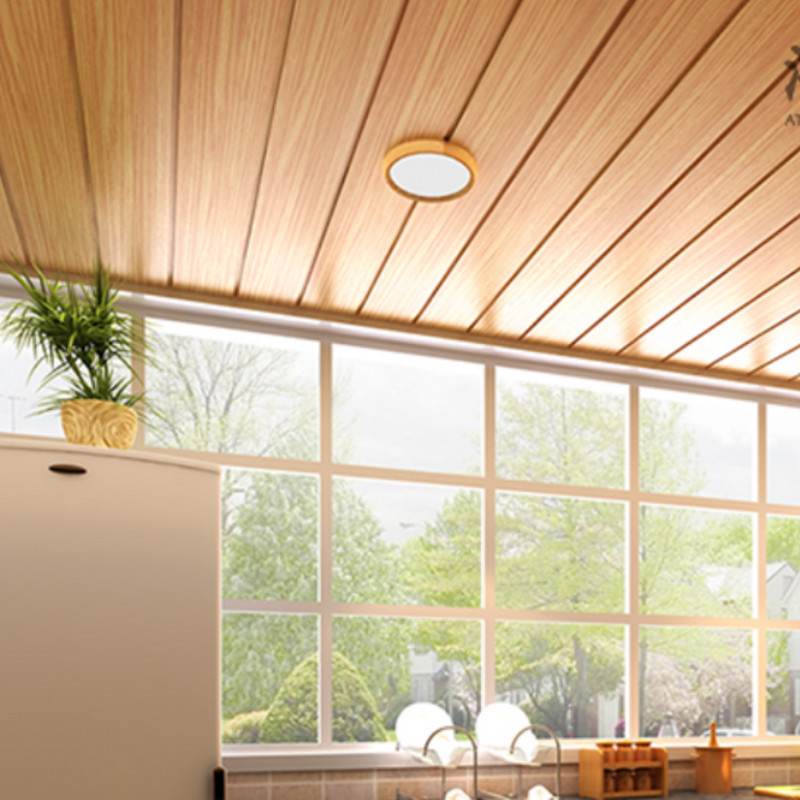 Panel Siling Aluminium Parit Lanjutan Sendiri Siling Bijian Kayu untuk ...