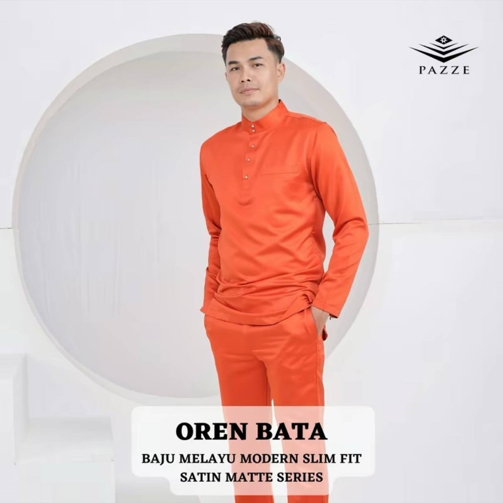 [Satin Matte] BAJU MELAYU MODERN SLIM FIT SATIN OREN BATA - BM6063C12 ...