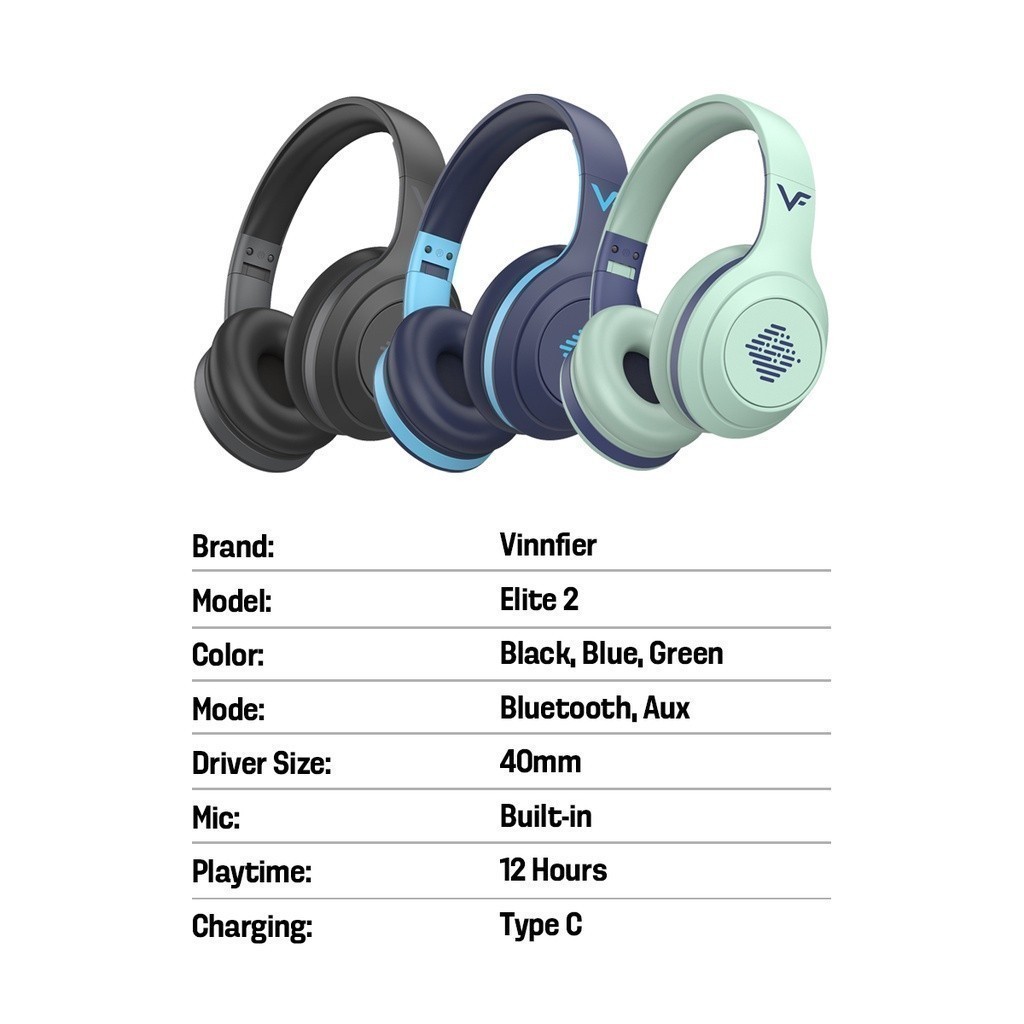 Vinnfier VF Elite 2 Wireless Bluetooth Headphones With Playtime Up to ...