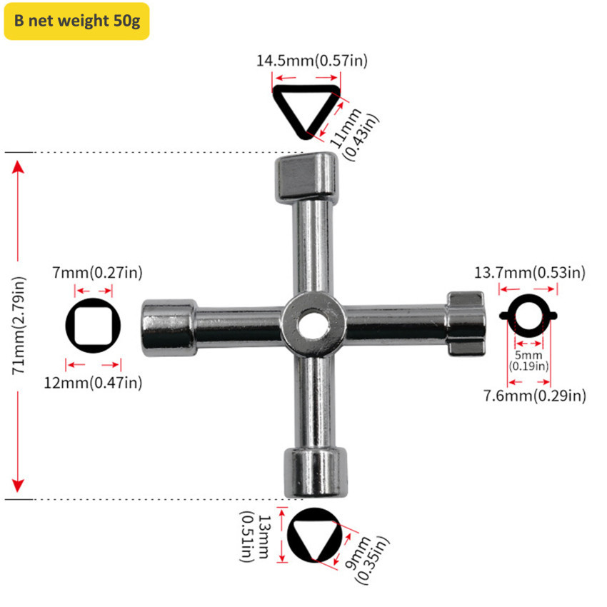 4 Way Universal Cross Triangle Wrench KEY for Train Electrical Elevator ...