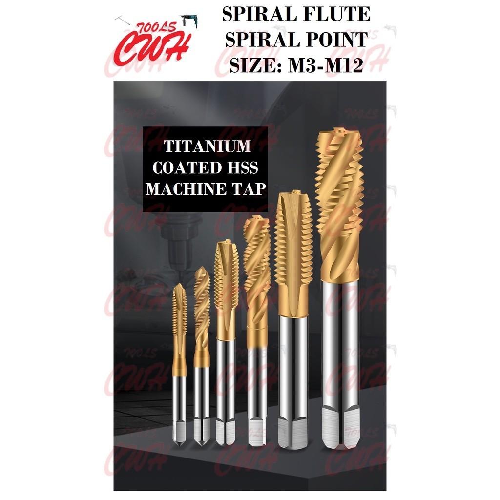 PRC M3-M12 TITANIUM COATED HSS MACHINE TAP SPIRAL FLUTE SPIRAL POINT ...
