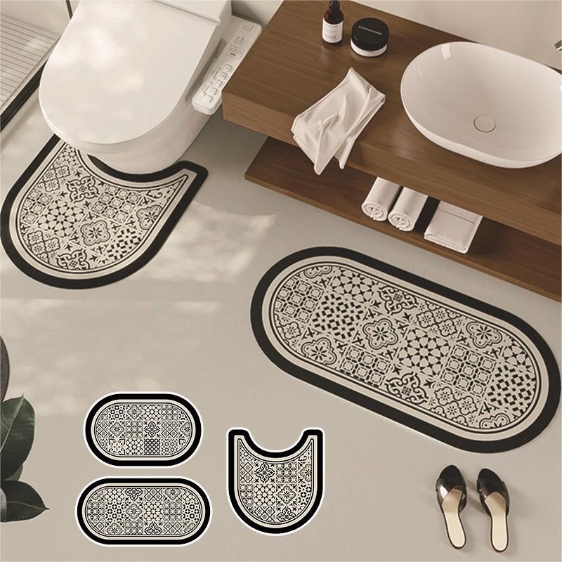 Sicilian Style Mat Set Retro No-slip Floor Mat Faucet Drain Pad Toilet ...