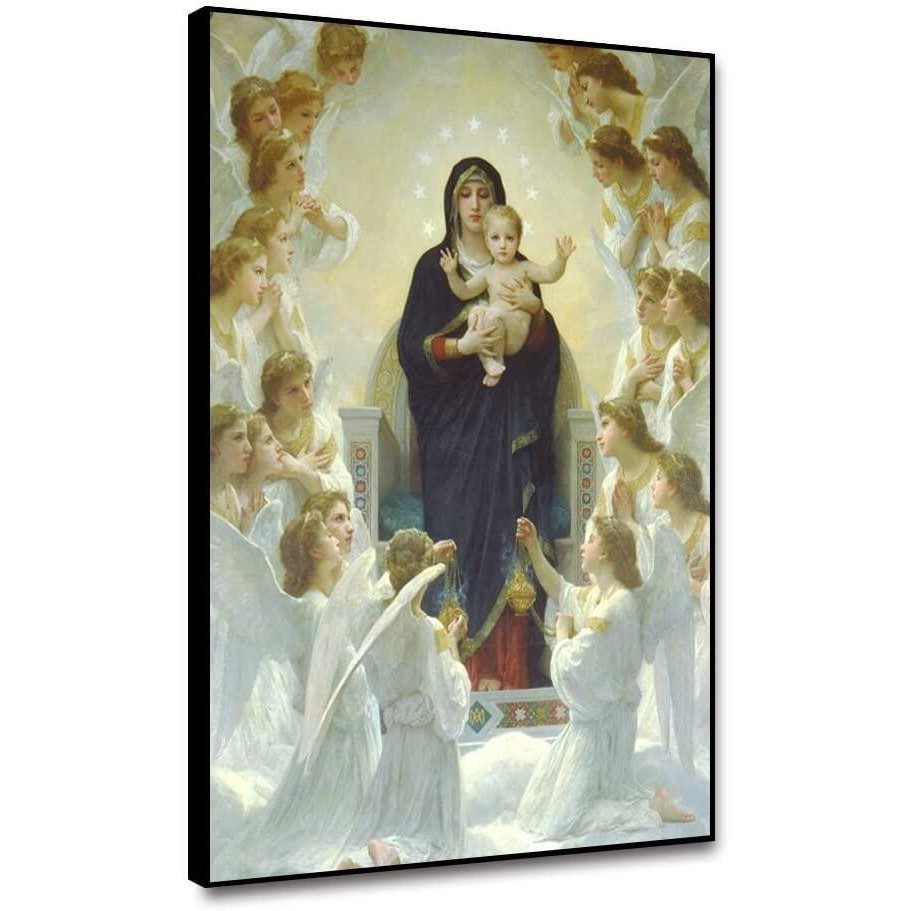 Framed Christian Theme Canvas Wall Art Virgin Mary Jesus Angels by ...