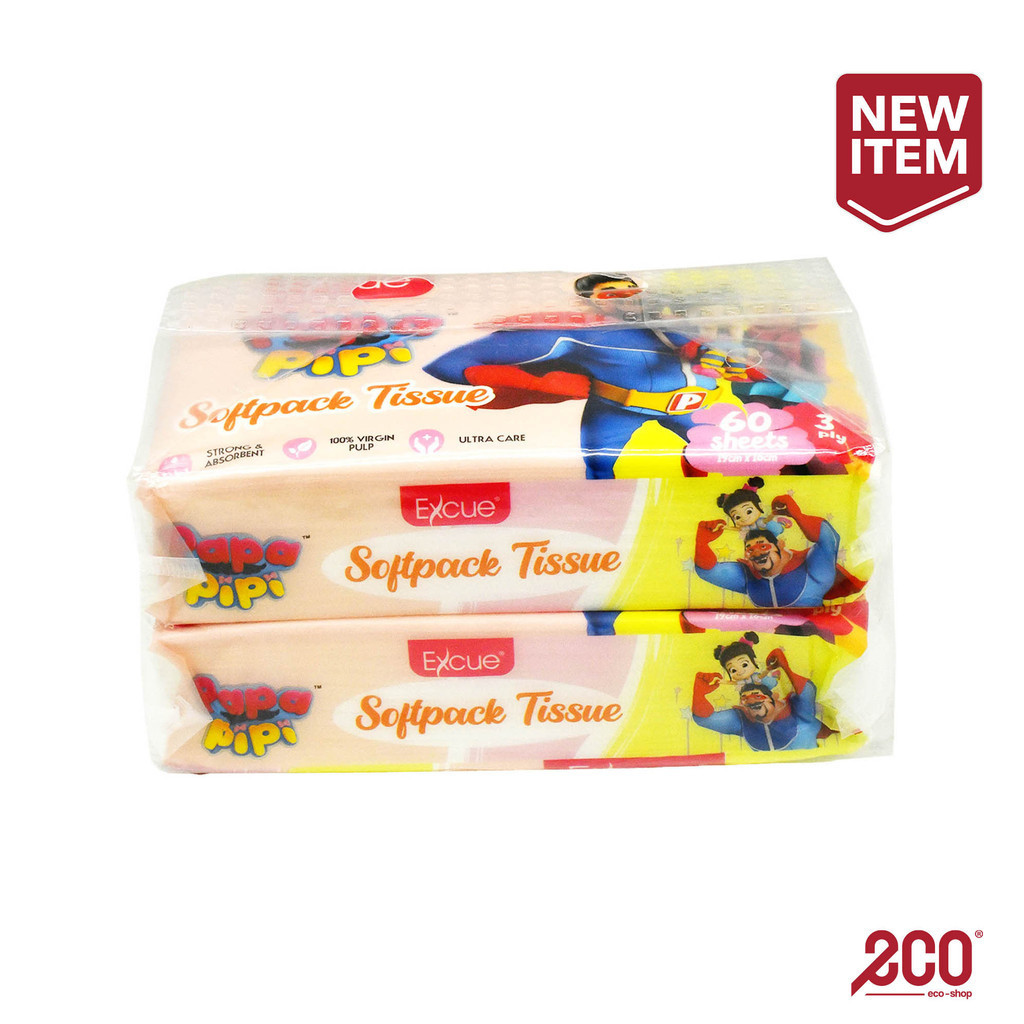Excue Softpack 3 PLY Tissue 60 Sheets (19cm x 16cm) - Papa Pipi Edition ...