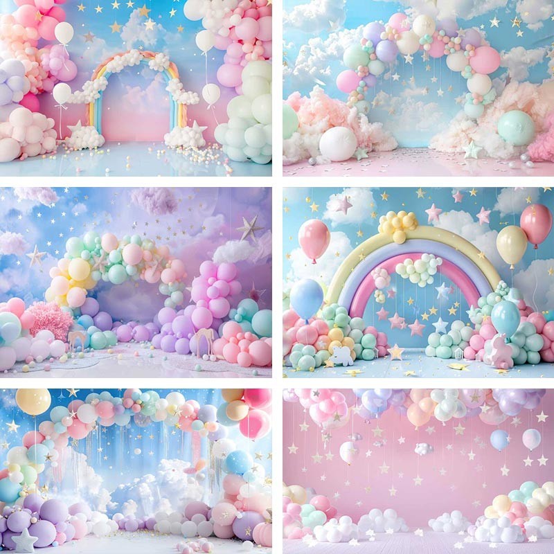 Rainbow Balloons Birthday Backdrop Photography Baby Shower Kids ...