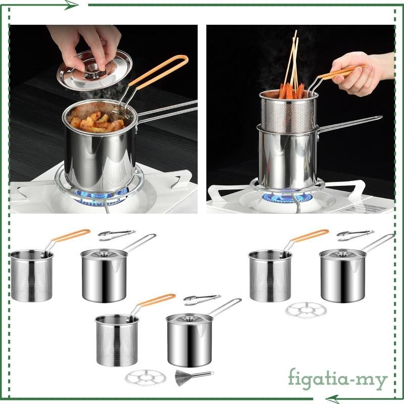 [FigatiaMY] Deep Frying Pan with Handle And Sieve, Pasta Basket, Deep ...