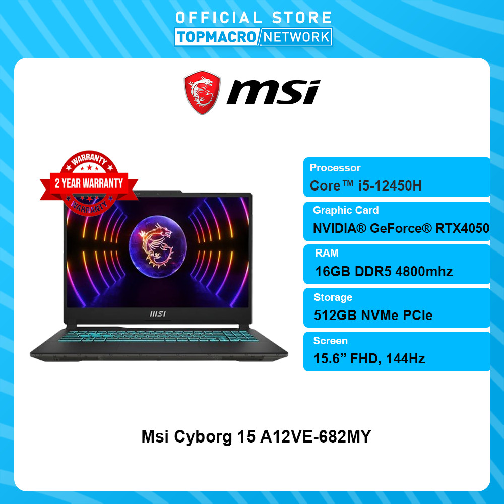 MSI CYBORG 15 A12VE-682MY GAMING LAPTOP TRANSLUCENT BLACK (I5-12450H ...