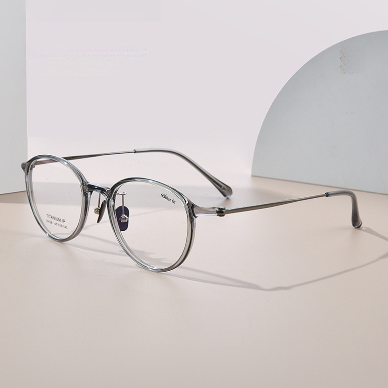 Ultra Light Feather Titanium Glasses Frame TR90 Round Eyeglasses Men ...