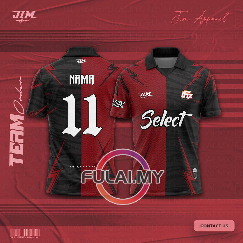 Select Jersey Red Lightning Design 2024 Viral Tiktok Retro Collar ...