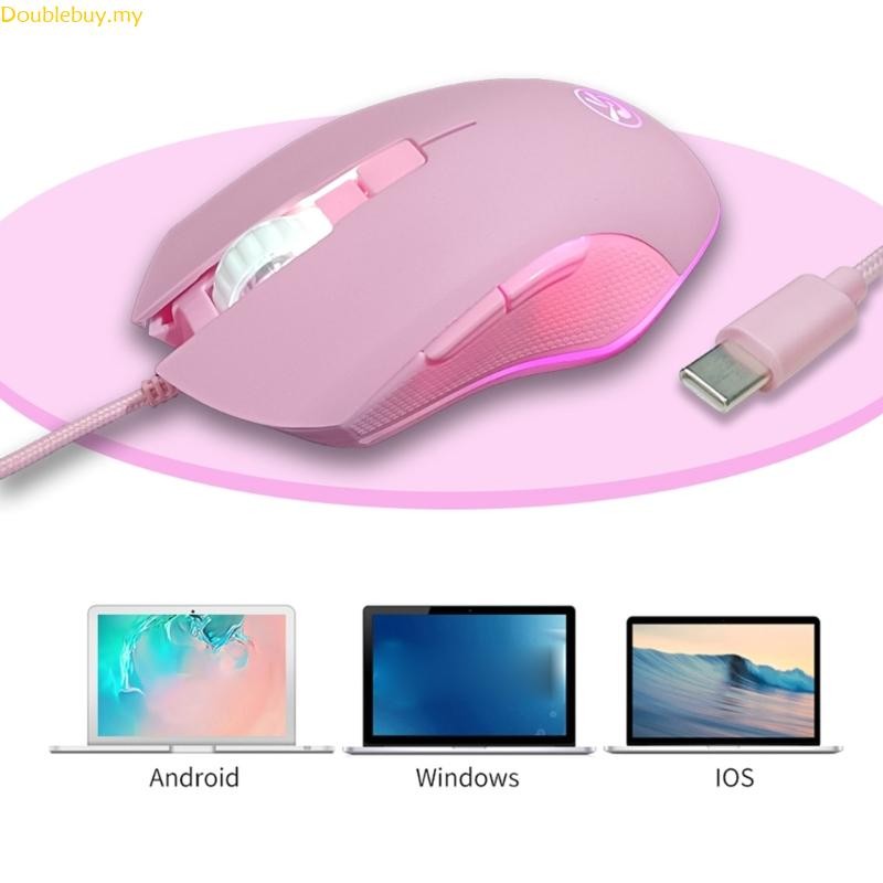 Doublebuy Portable Type C Mouse USB C Mice 6 Buttons 3600DPI Ergonomic ...