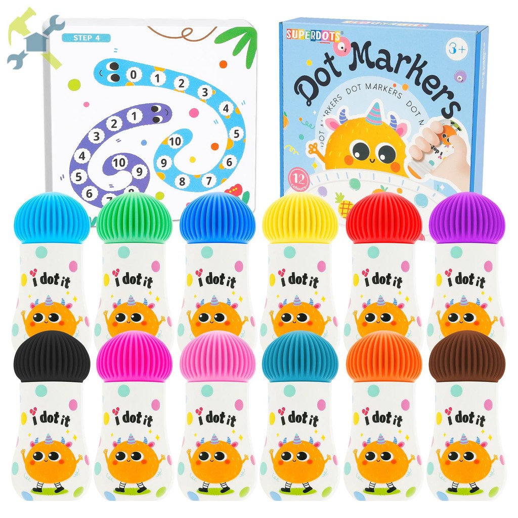 Kid Dot Marker Set Washable Dot Paint Marker 12 Colors Toddler Dot Art ...