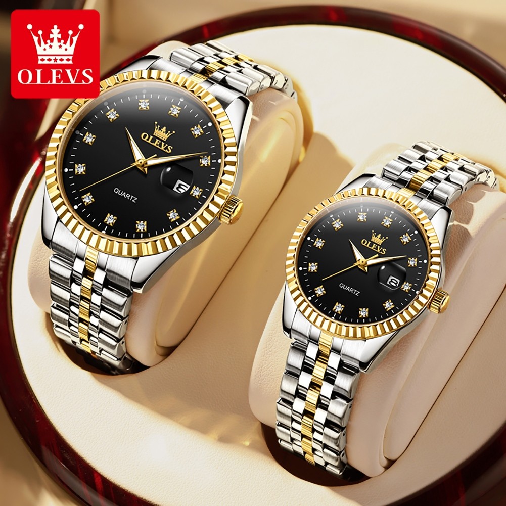 OLEVS Couple Watch Waterproof Original Stainless Steel Quartz Calendar ...