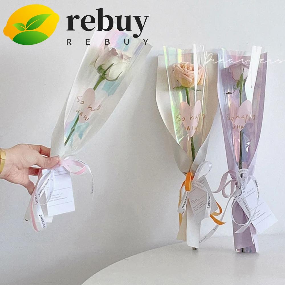 REBUY 50pcs Single Rose Flower Wrapping Bag, Plastic DIY Bouquet ...