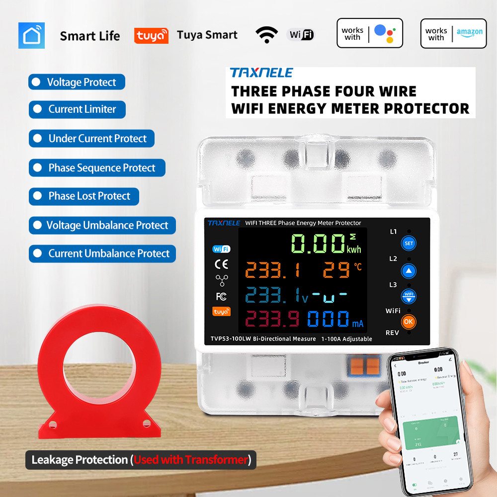 WiFi TUYA 3 phase 100A Smart Circuit Breaker 380V Voltage Protector ...