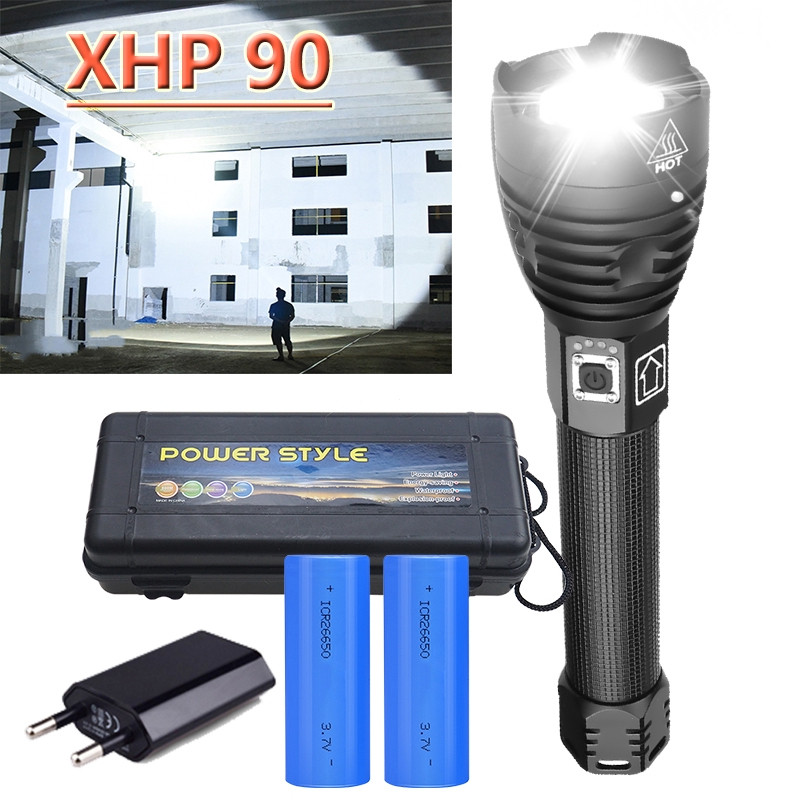 Most Powerful XHP90 long-range Flashlight LED Zoom XHP70.2 LED Torch ...