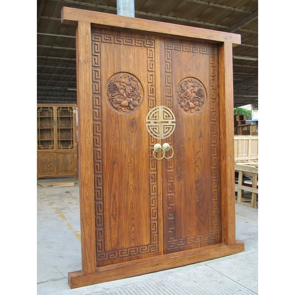 Solid Wood Gate Elm Chinese Style Double Open Gate Courtyard Villa ...